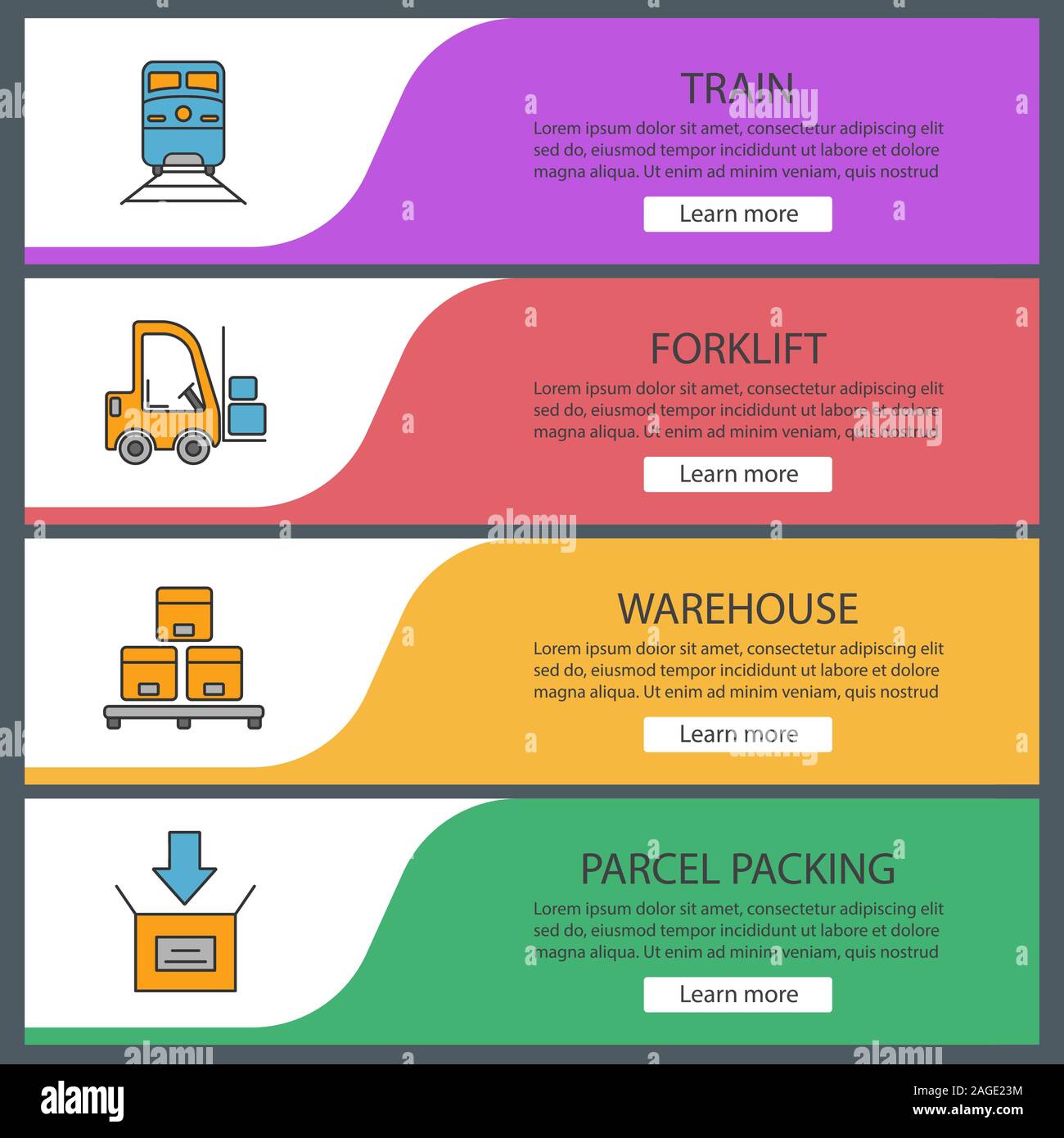 Cargo shipping web banner templates set. Delivery service. Train ...