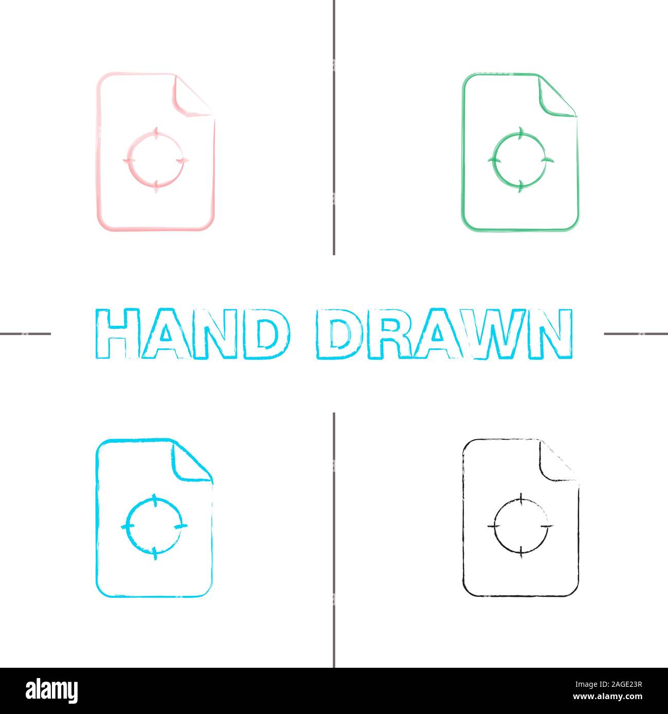 Printing registration mark hand drawn icons set. Cmyk quality control ...