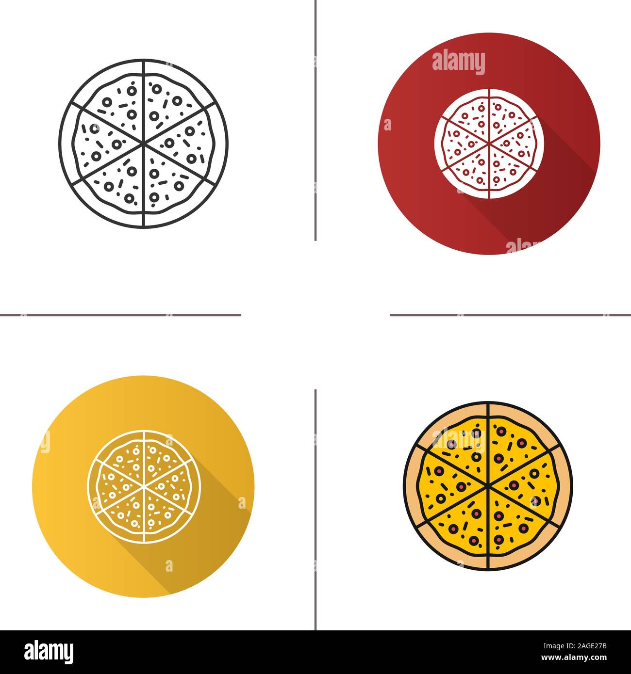 Pizza icon. Flat design, linear and color styles. Pizzeria sign ...
