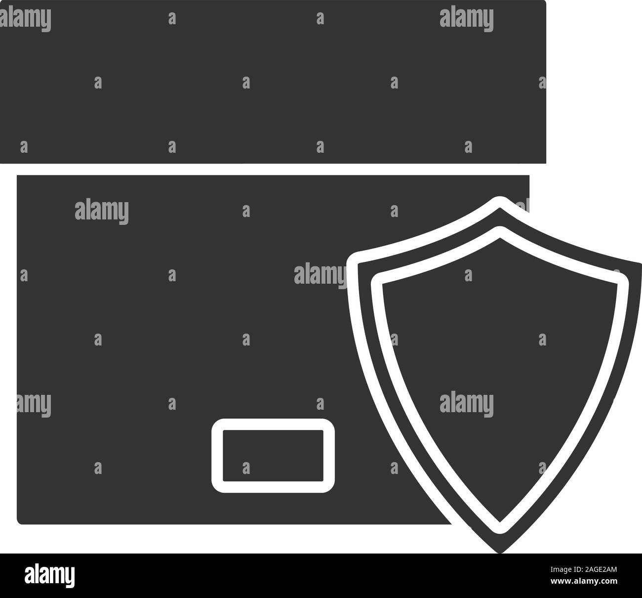 Secure delivery glyph icon. Cargo insurance. Cardboard box shield ...