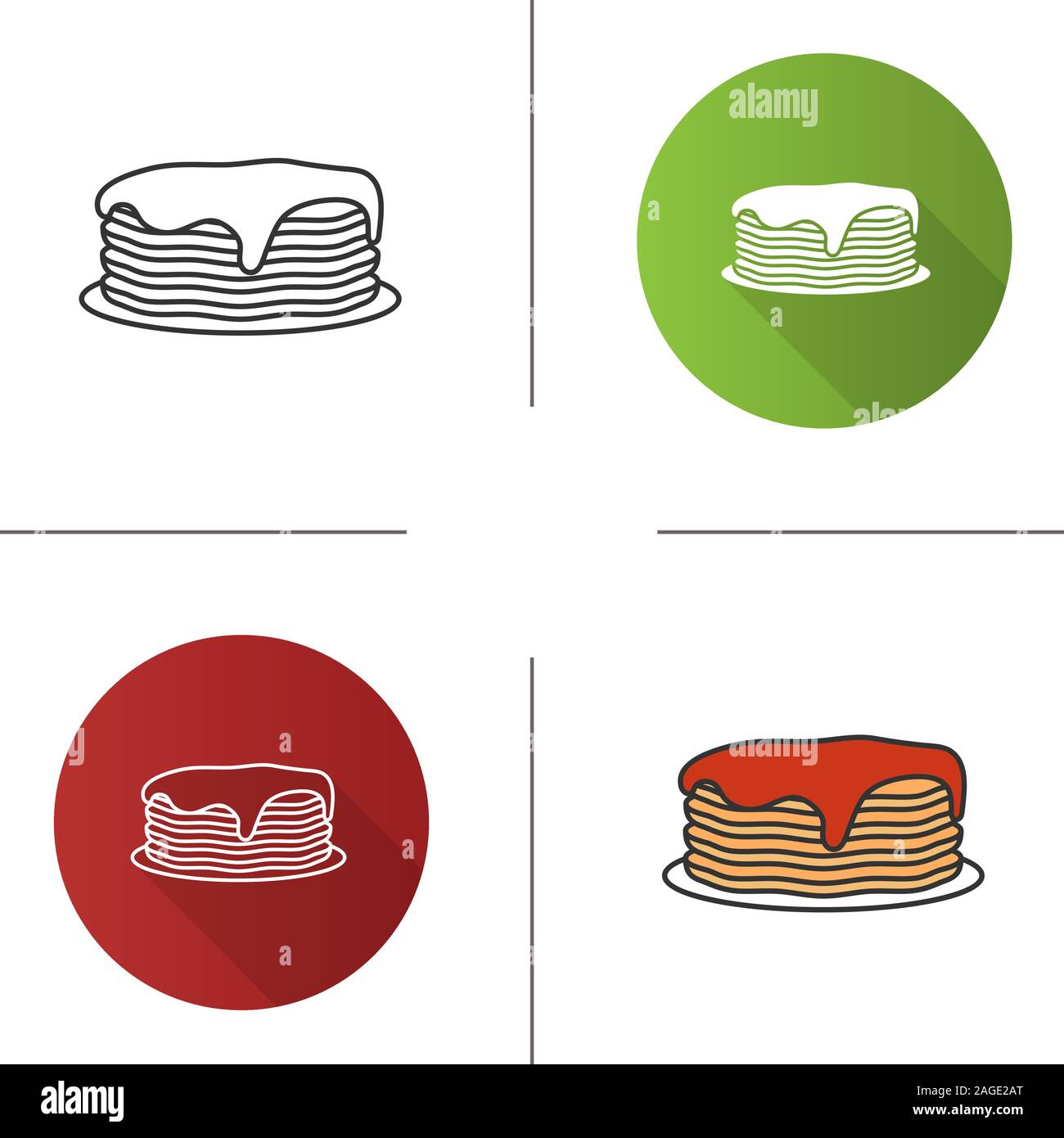 Pancakes stack with jam or honey icon. Flat design, linear and color ...
