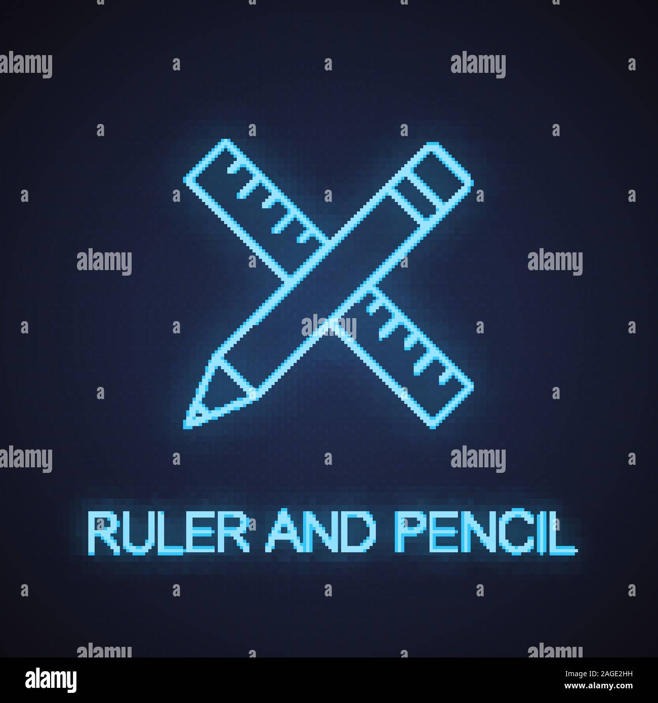 Ruler and pencil neon light icon. Glowing sign. Drawing and drafting ...