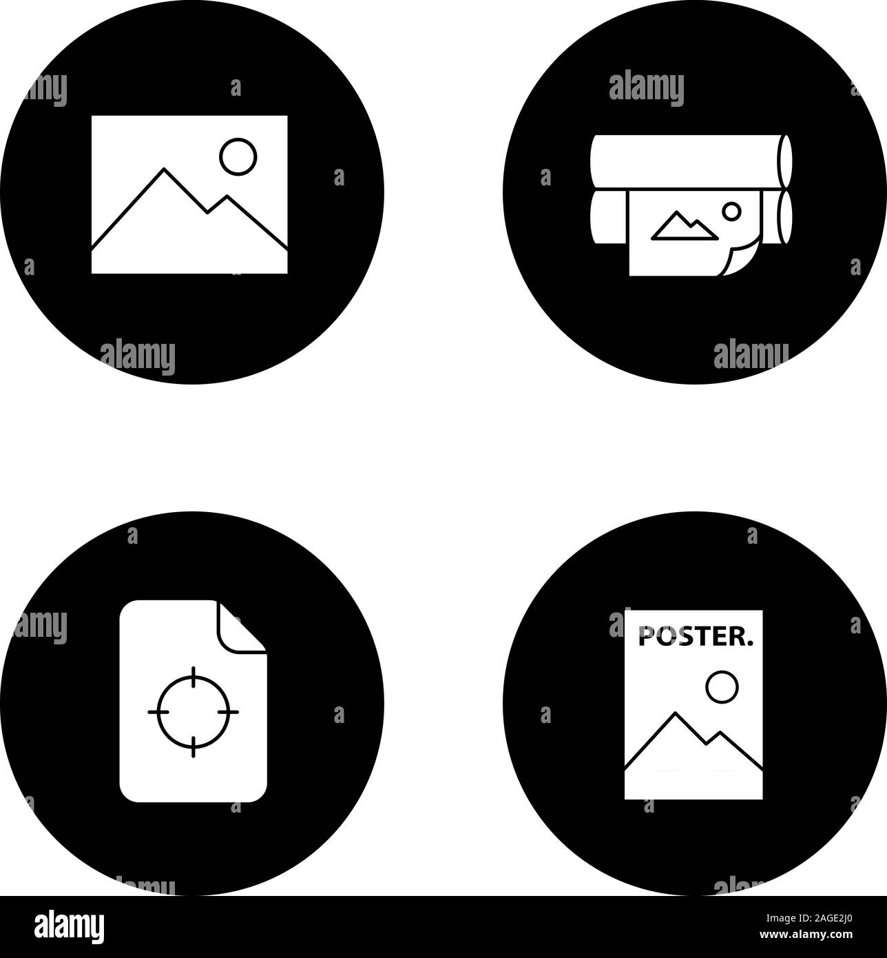Printing glyph icons set. Polygraphy and typography. Digital image, offset printer, printing ...