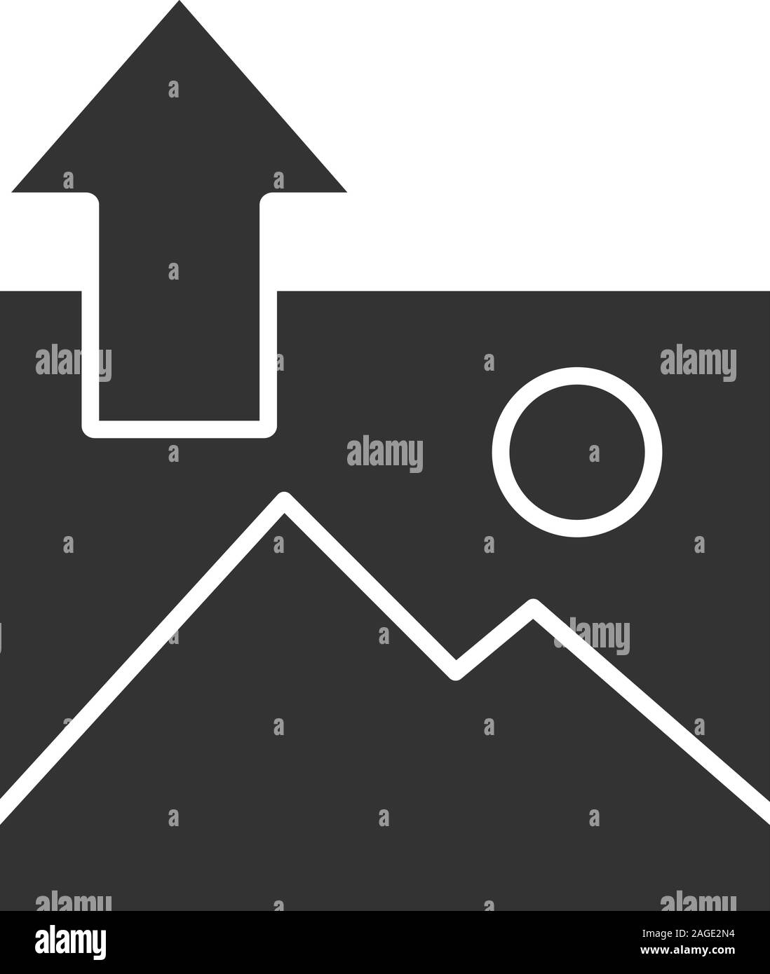 Digital image uploading glyph icon. Silhouette symbol. Picture with up arrow. Negative space ...