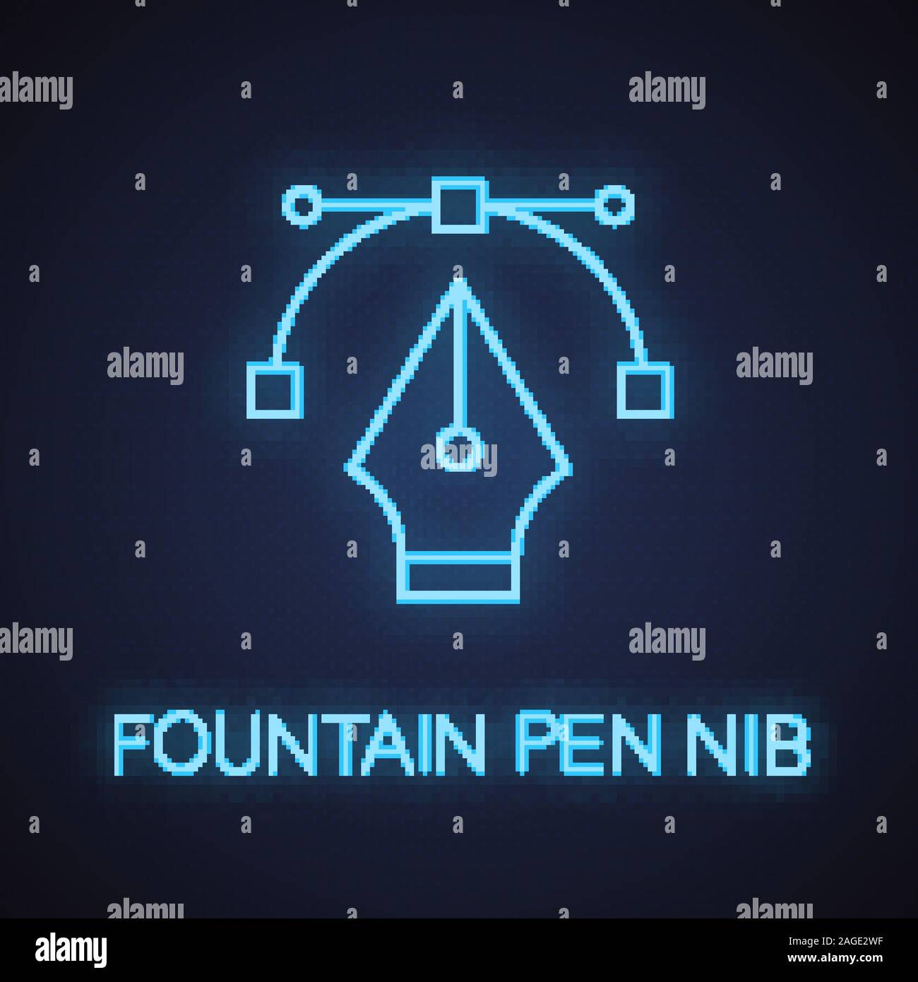 Fountain pen nib neon light icon. Drawing glowing sign. Computer pen ...
