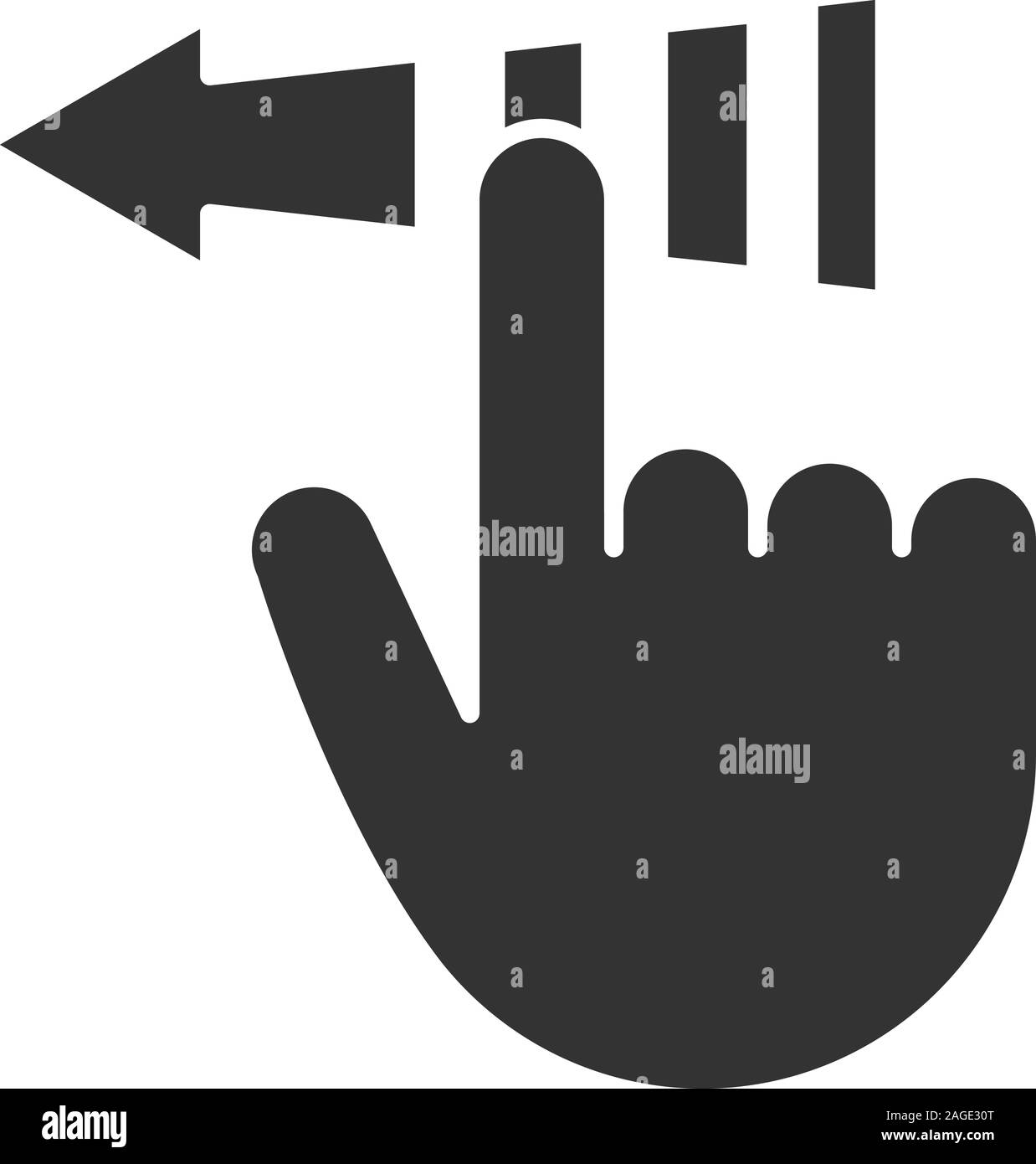 Slide touch gesture glyph icon. Silhouette symbol. Back arrow button ...