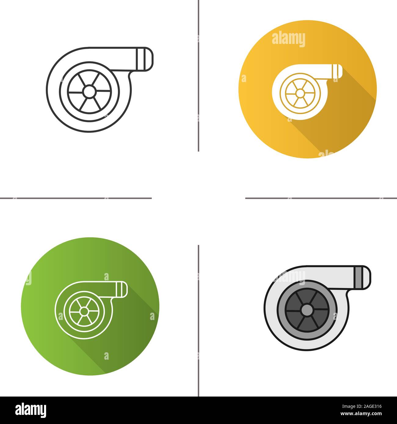 Turbocharger icon. Flat design, linear and color styles. Colloquially ...