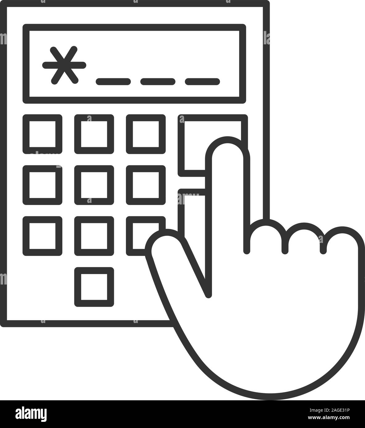 Calculator linear icon. Accountant's or bookkeeper's hand. Thin line ...
