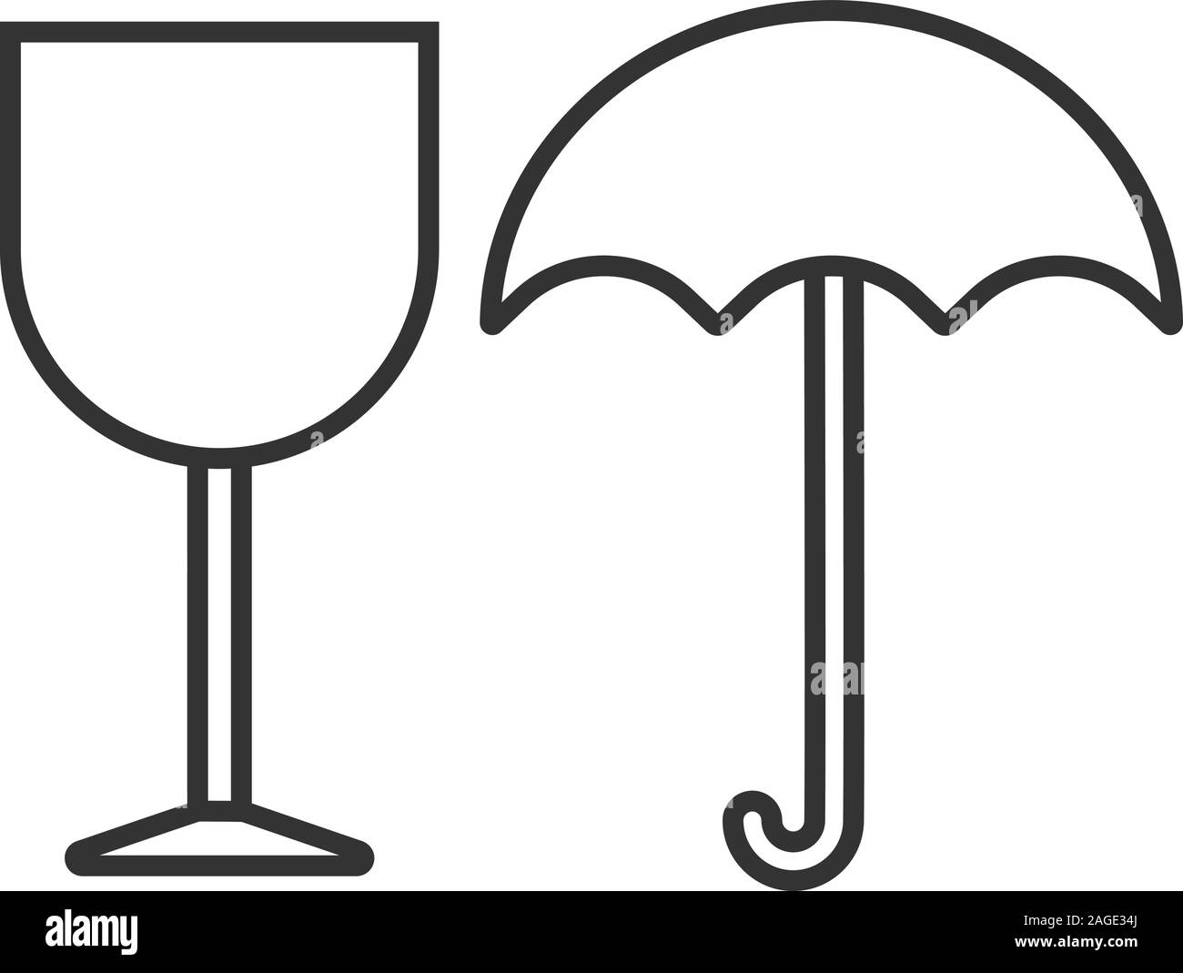 Fragile linear icon. Thin line illustration. Keep dry. Handle with care. Contour symbol. Vector ...