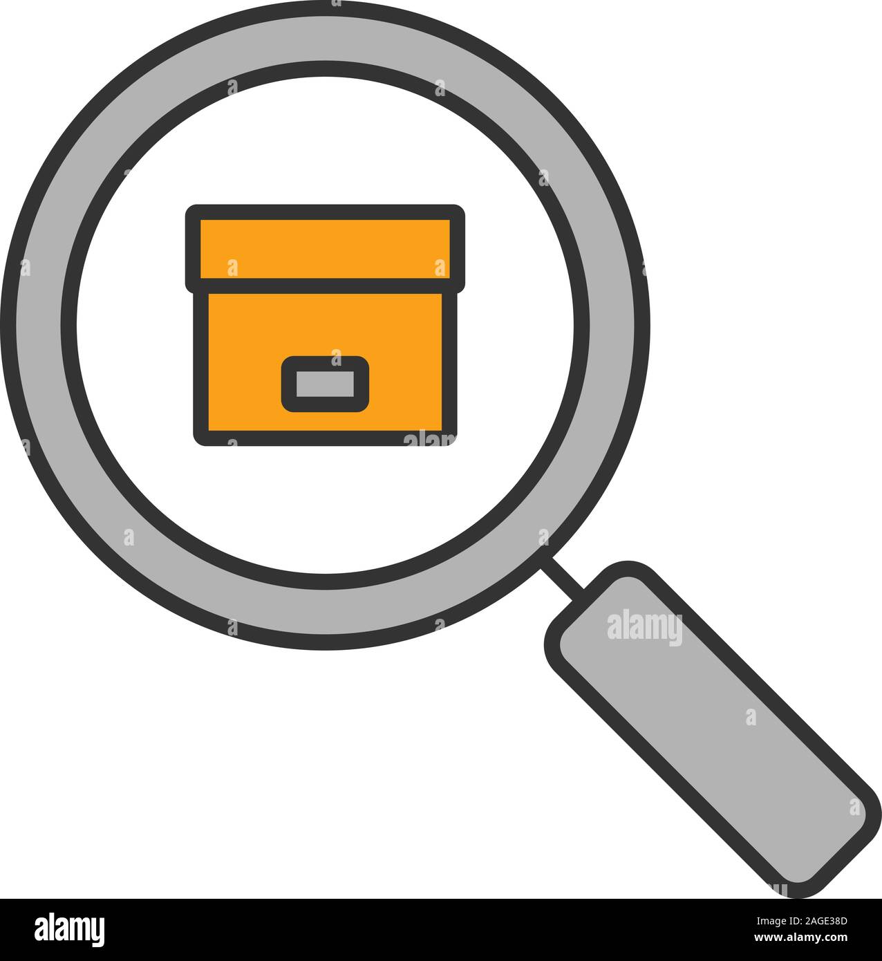 Parcel tracking service color icon. Magnifying glass with cardboard ...