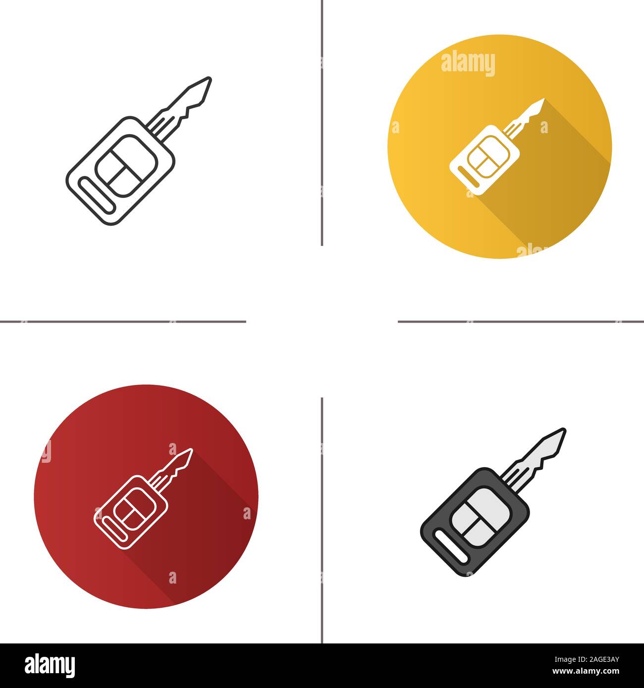 Car key icon. Flat design, linear and color styles. Isolated vector ...