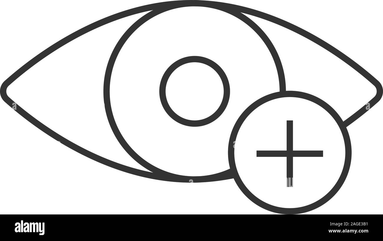 Human eye with plus sign linear icon. Thin line illustration ...