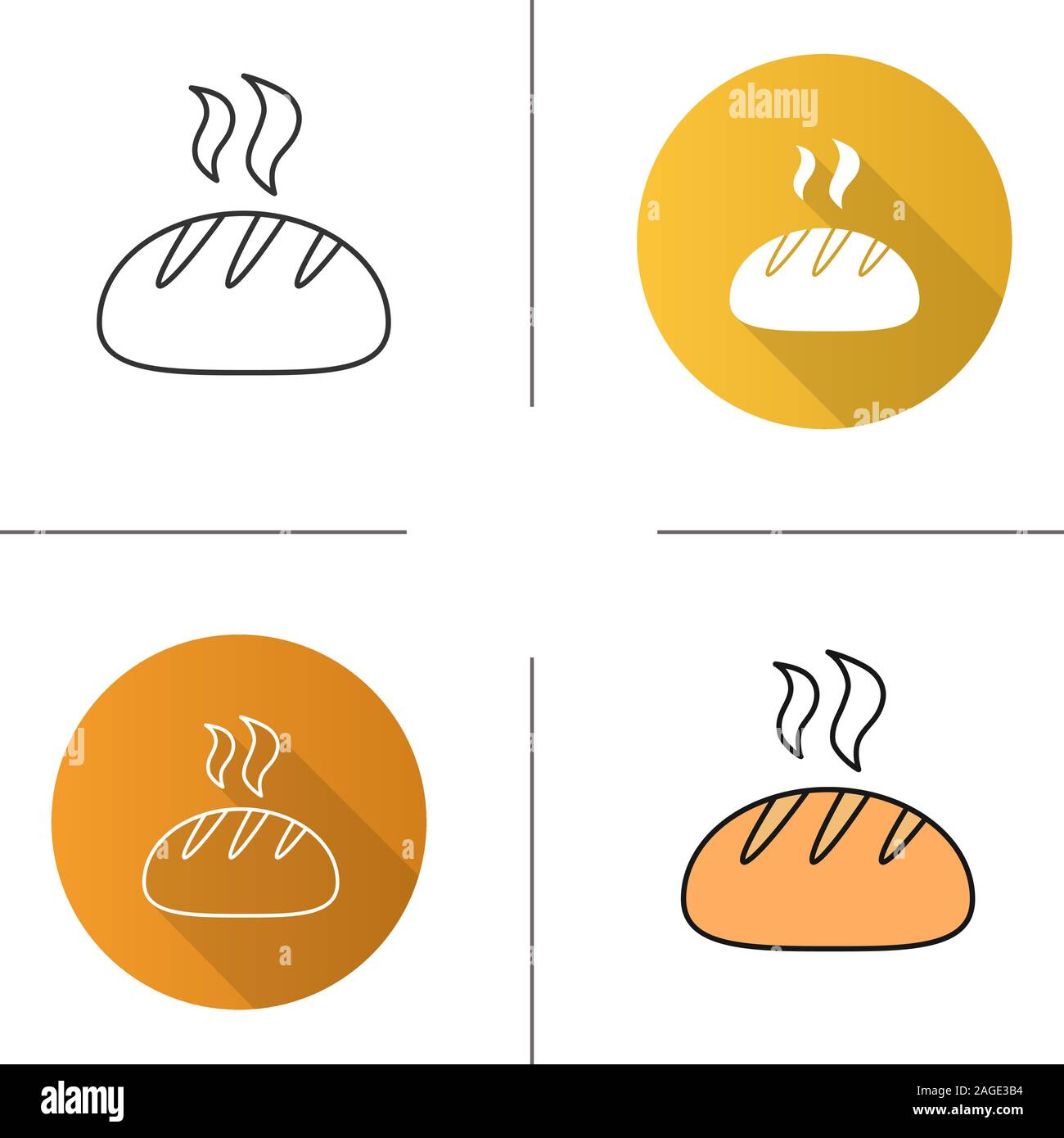 Fresh white round bread icon. Flat design, linear and color styles ...
