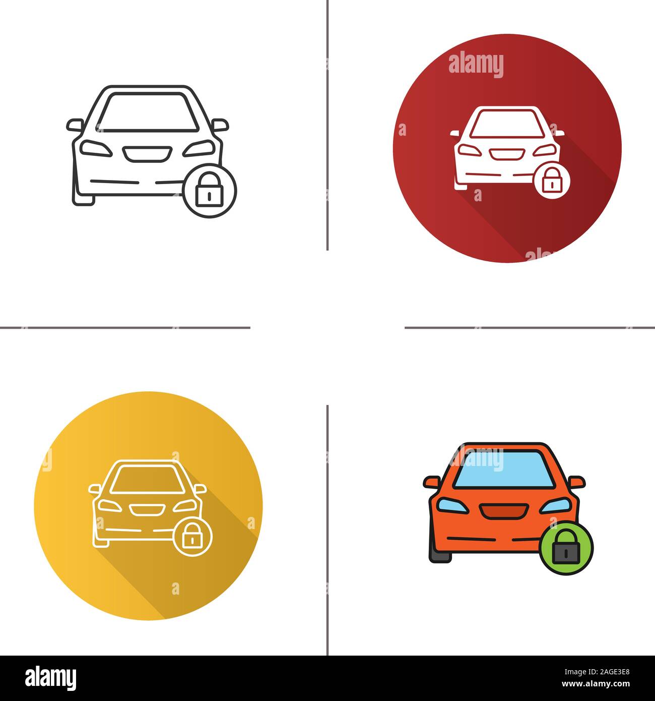 Locked car icon. Flat design, linear and color styles. Automobile with ...