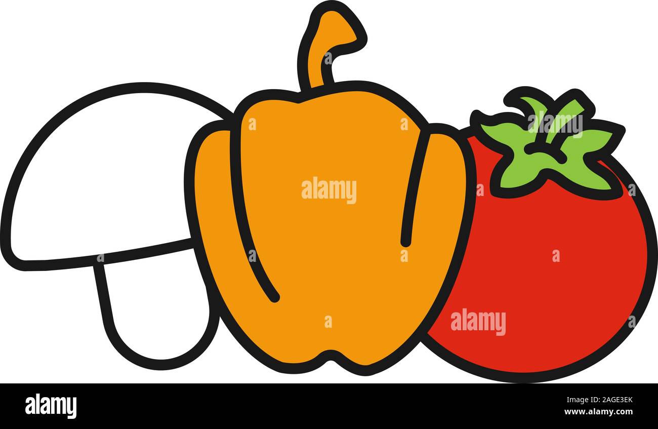 Vegetables color icon. Tomato, mushroom, bell pepper. Isolated vector ...