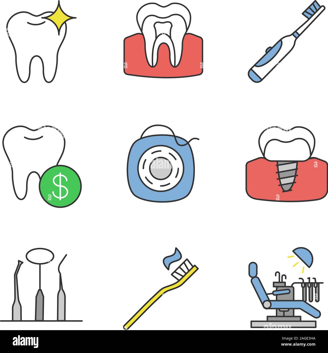Dentistry color icons set. Stomatology. Healthy tooth structure ...