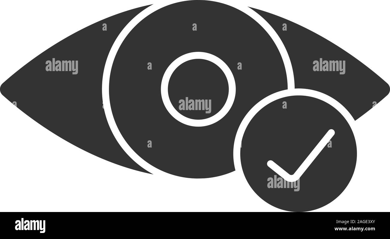 Eye with check mark glyph icon. Good vision. Silhouette symbol ...