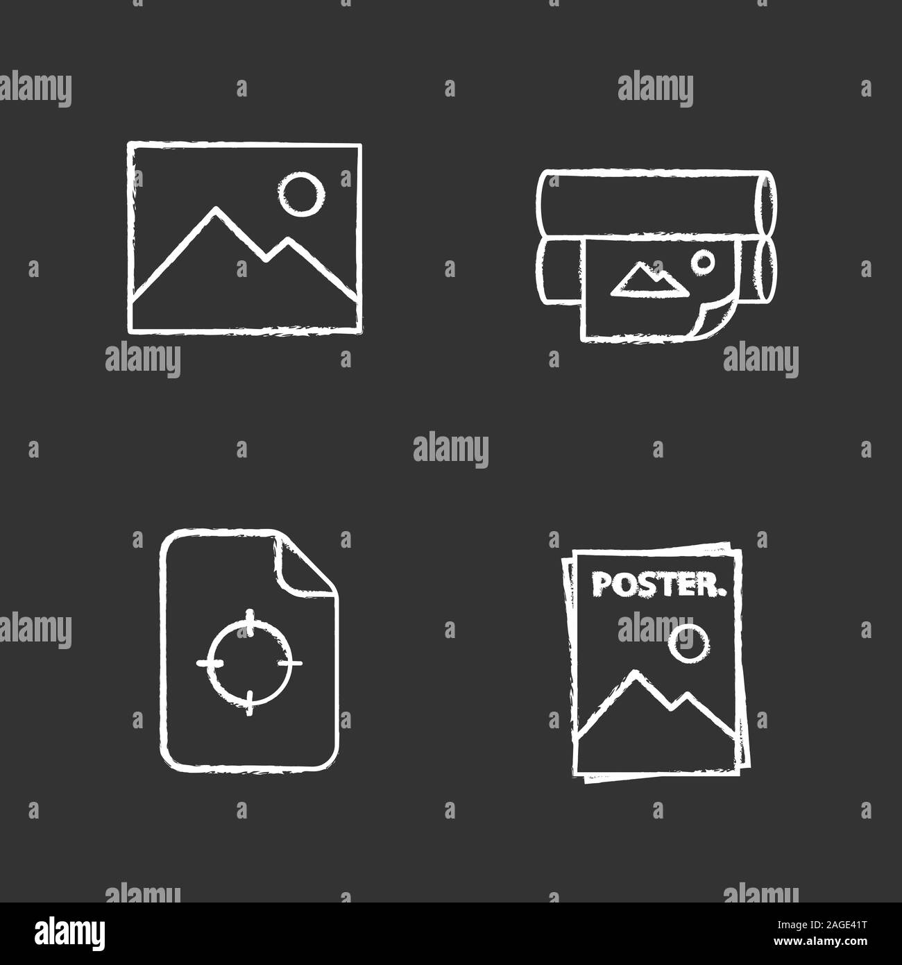 Printing chalk icons set. Polygraphy and typography. Digital image, offset printer, printing ...