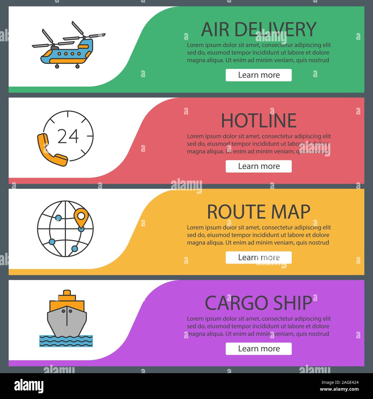 Cargo shipping web banner templates set. Delivery service. Military ...