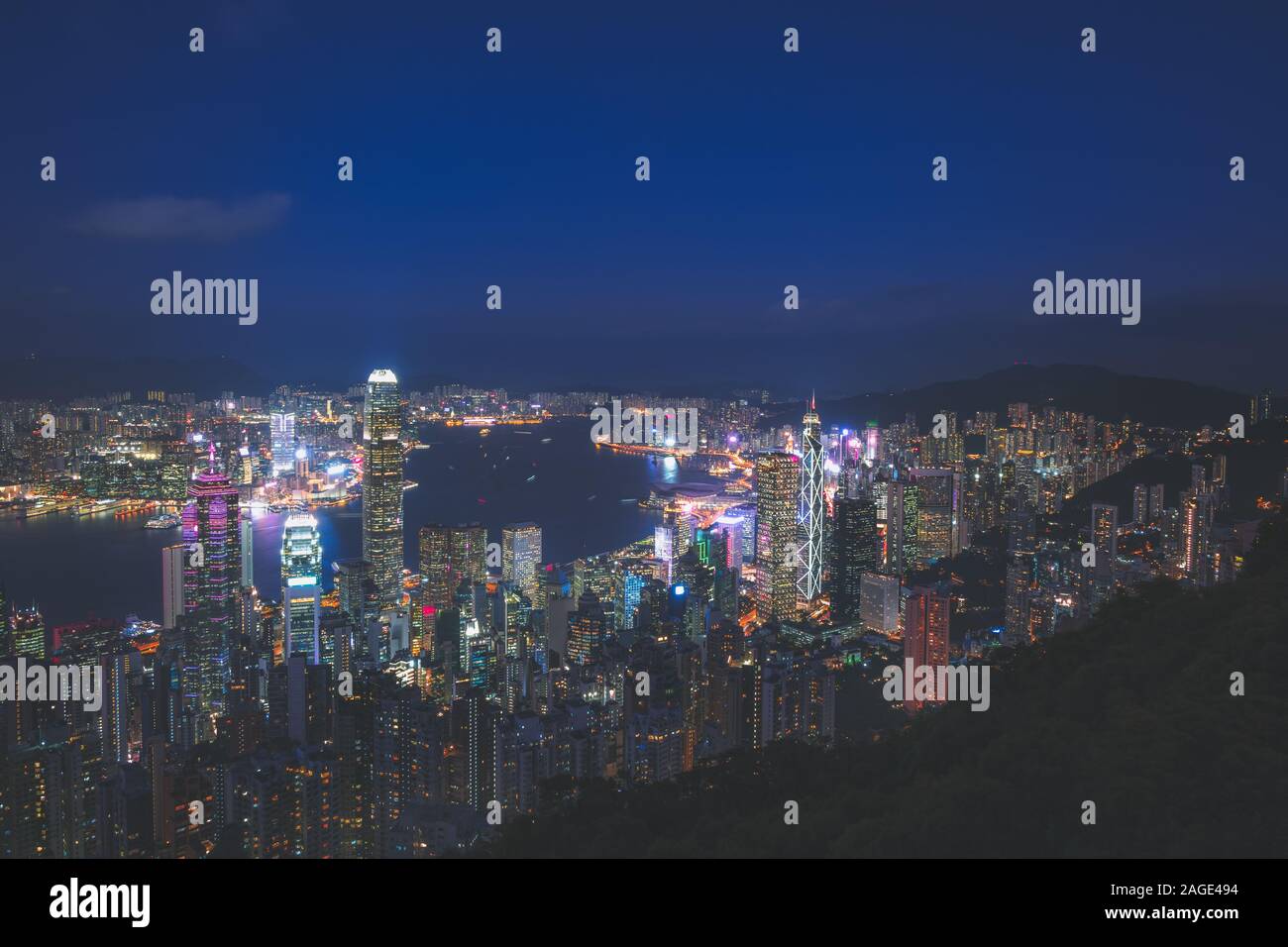 Hong Kong city skyline at night. View from Victoria peak Stock Photo ...