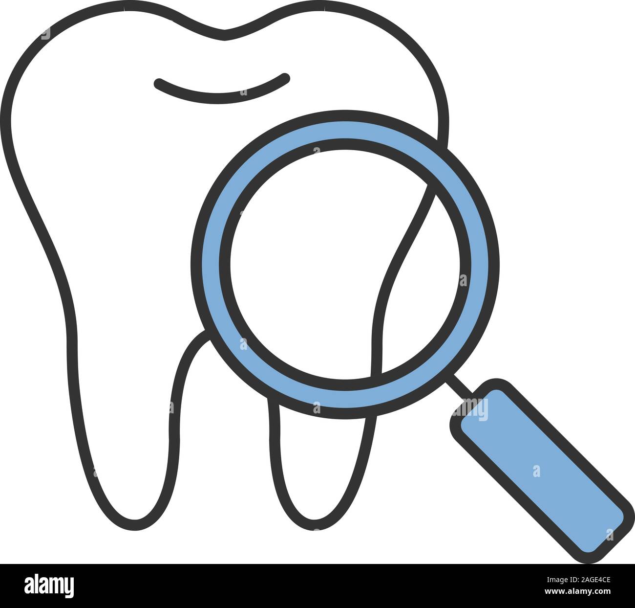 Teeth medical check color icon. Tooth with magnifying glass. Isolated ...