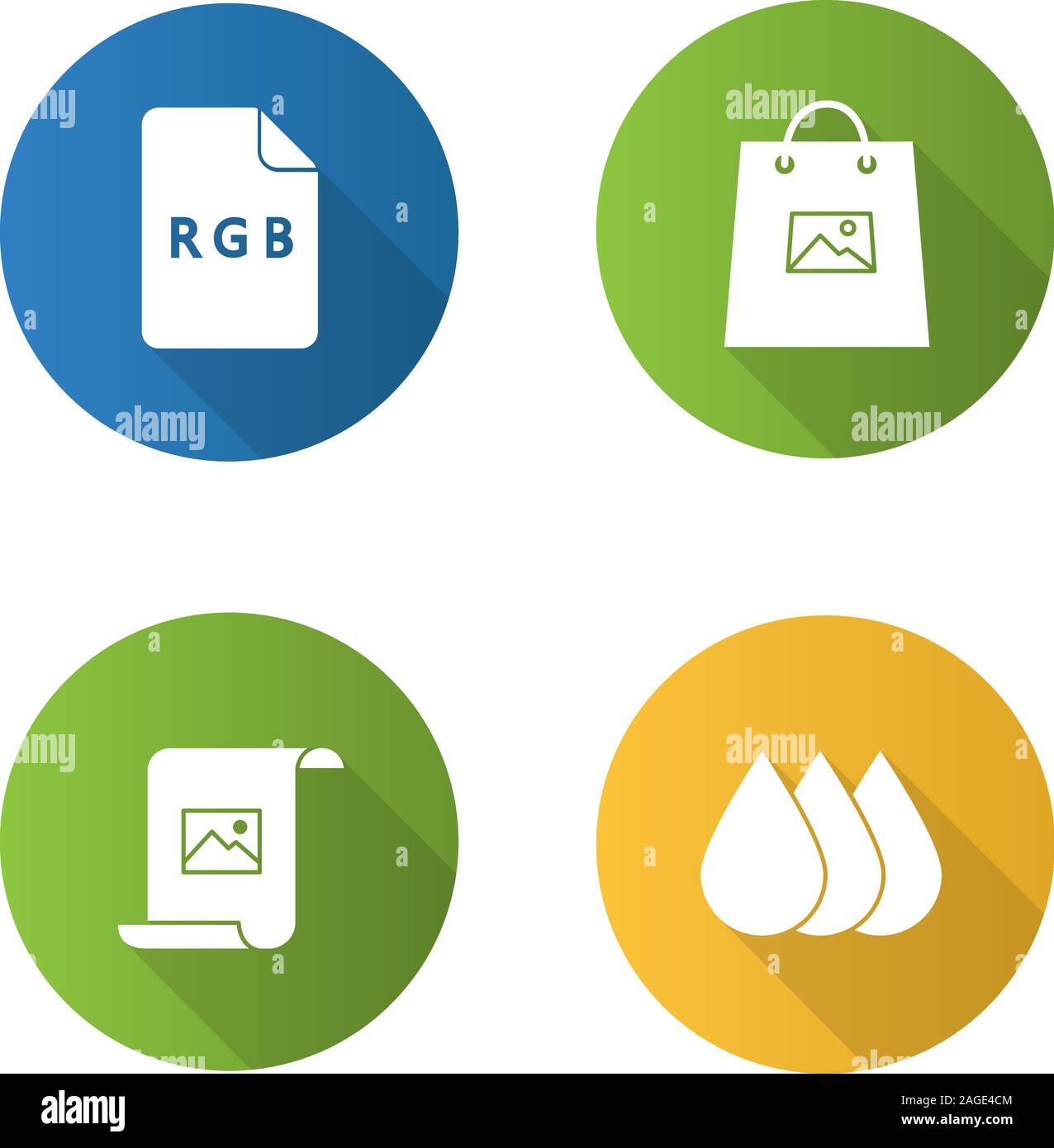 Printing flat design long shadow glyph icons set. Polygraphy and ...