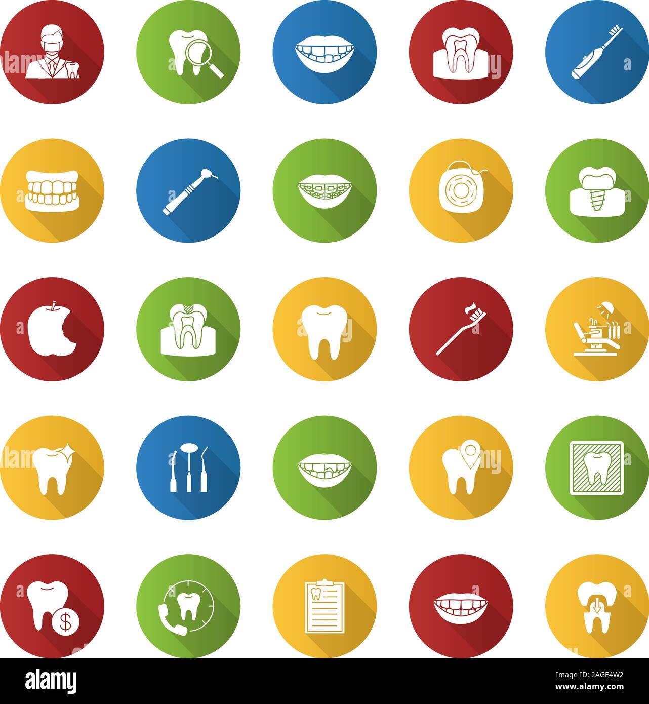 Dentistry Flat Design Long Shadow Glyph Icons Set Stomatology Dental