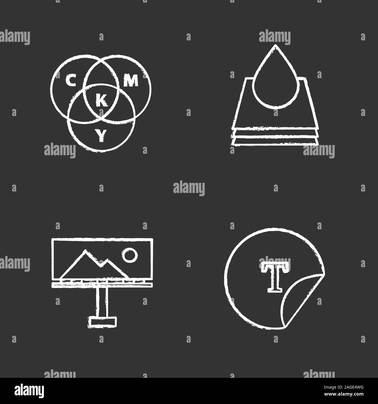 Printing chalk icons set. Polygraphy and typography. CMYK color circle ...