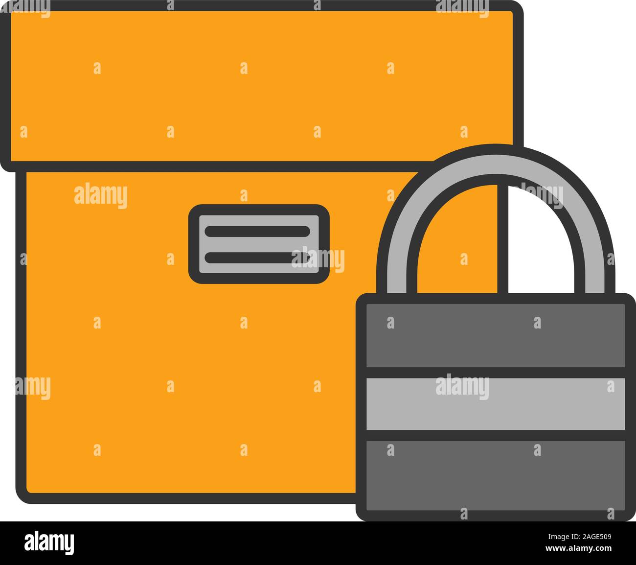 Secure delivery color icon. Cardboard box with padlock. Isolated vector ...