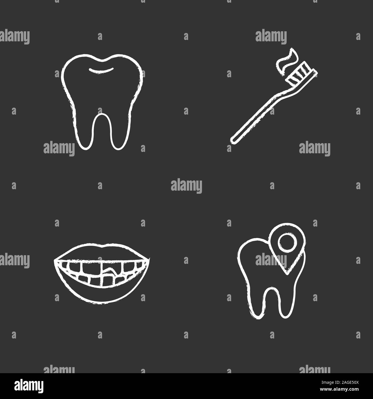 Dentistry chalk icons set. Stomatology. Healthy tooth, dental clinic ...