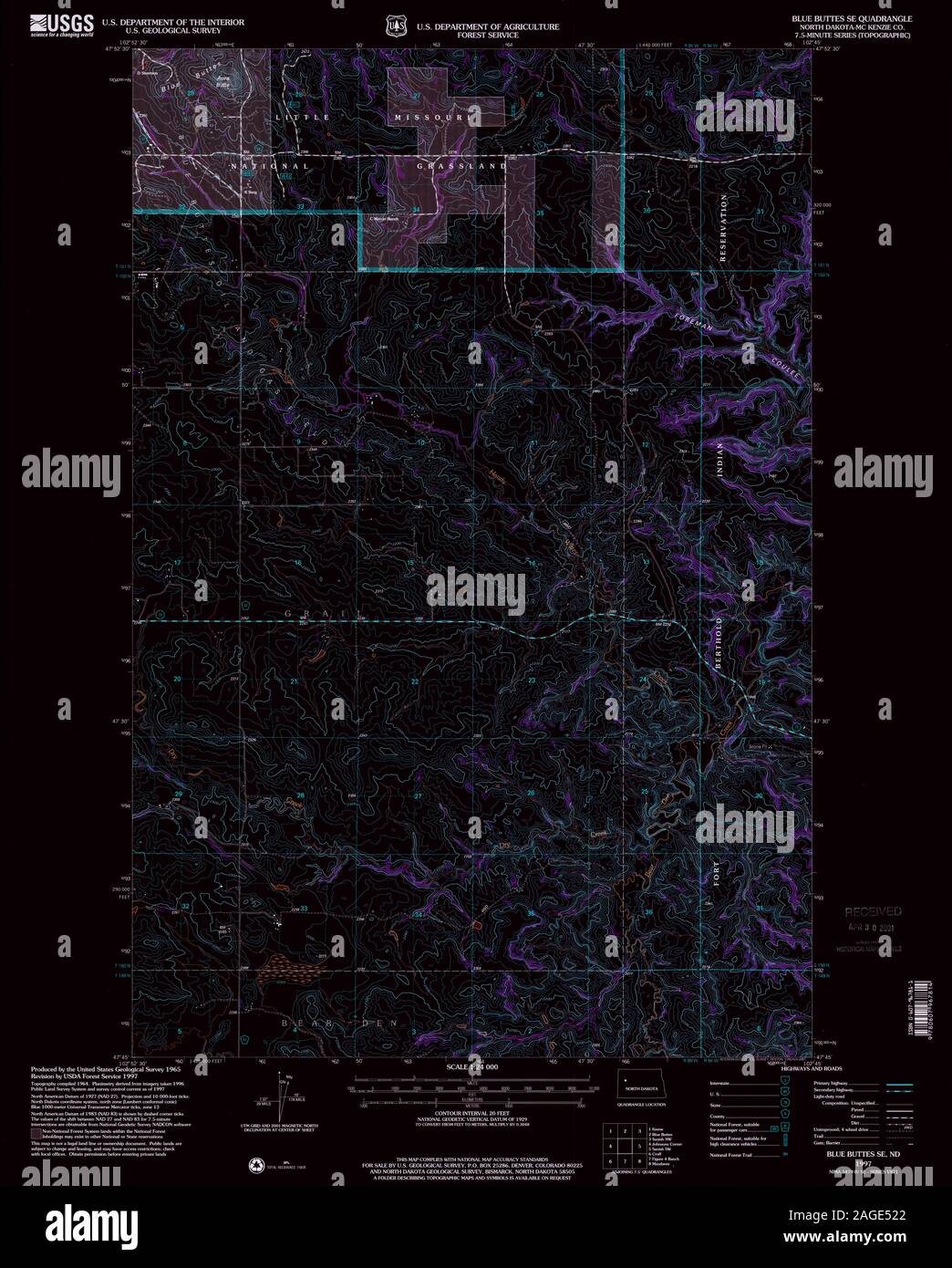 USGS TOPO Map North Dakota ND Blue Buttes SE 283527 1997 24000 Inverted ...