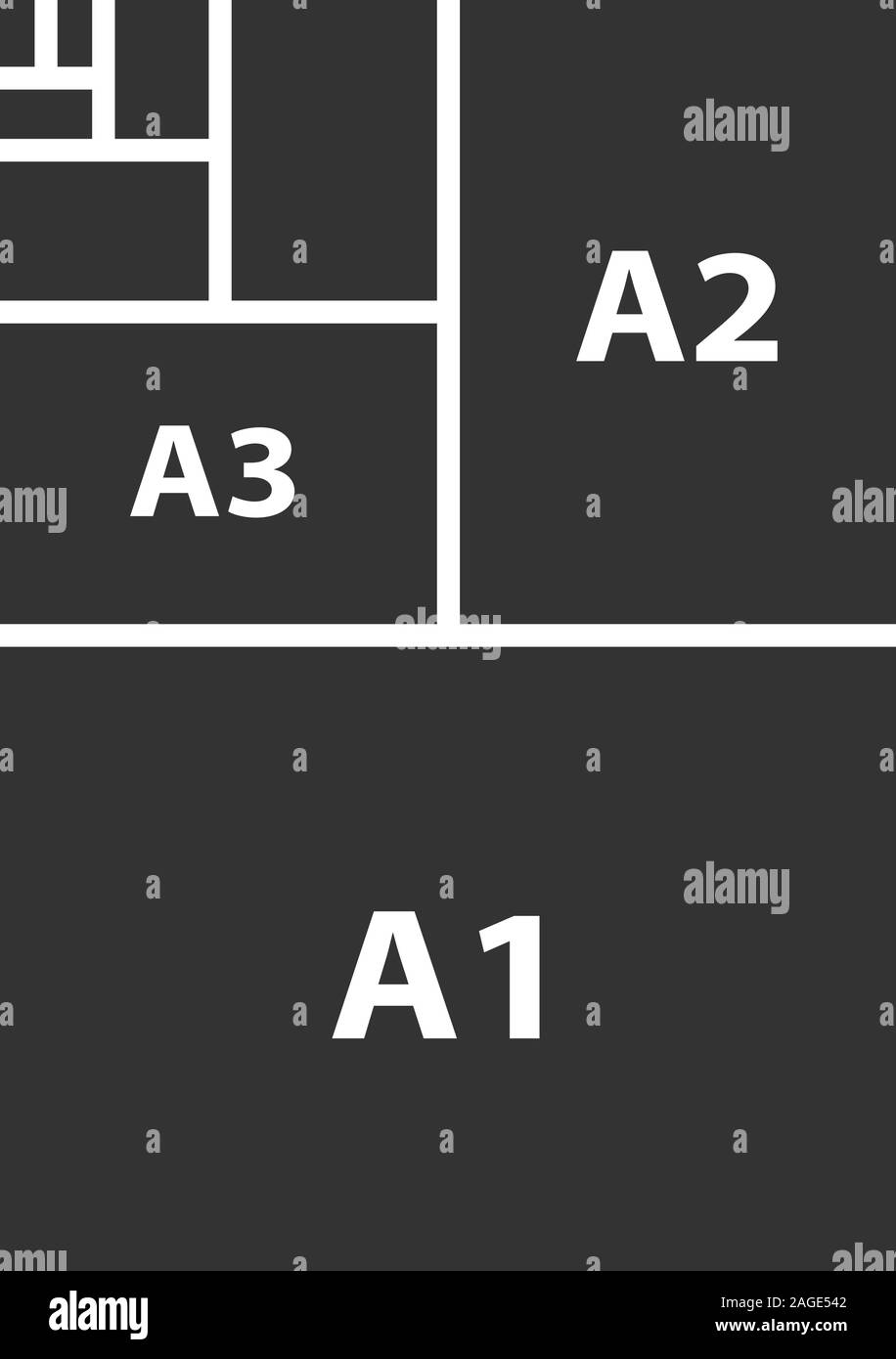 Paper sizes glyph icon. Paper sheet formats. A3, A1, A2. Silhouette ...