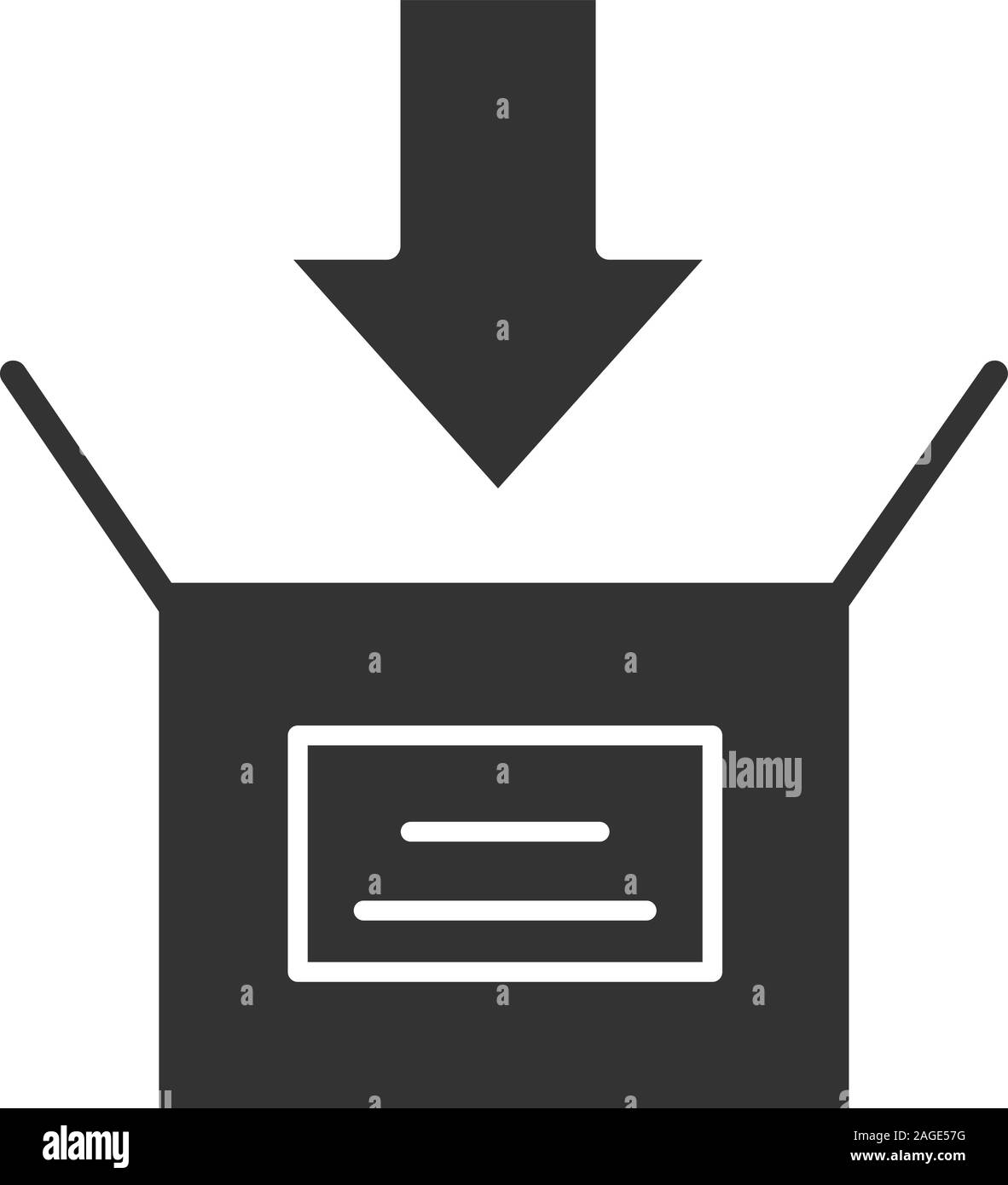 Parcel packing glyph icon. Open box with down arrow. Downloading ...