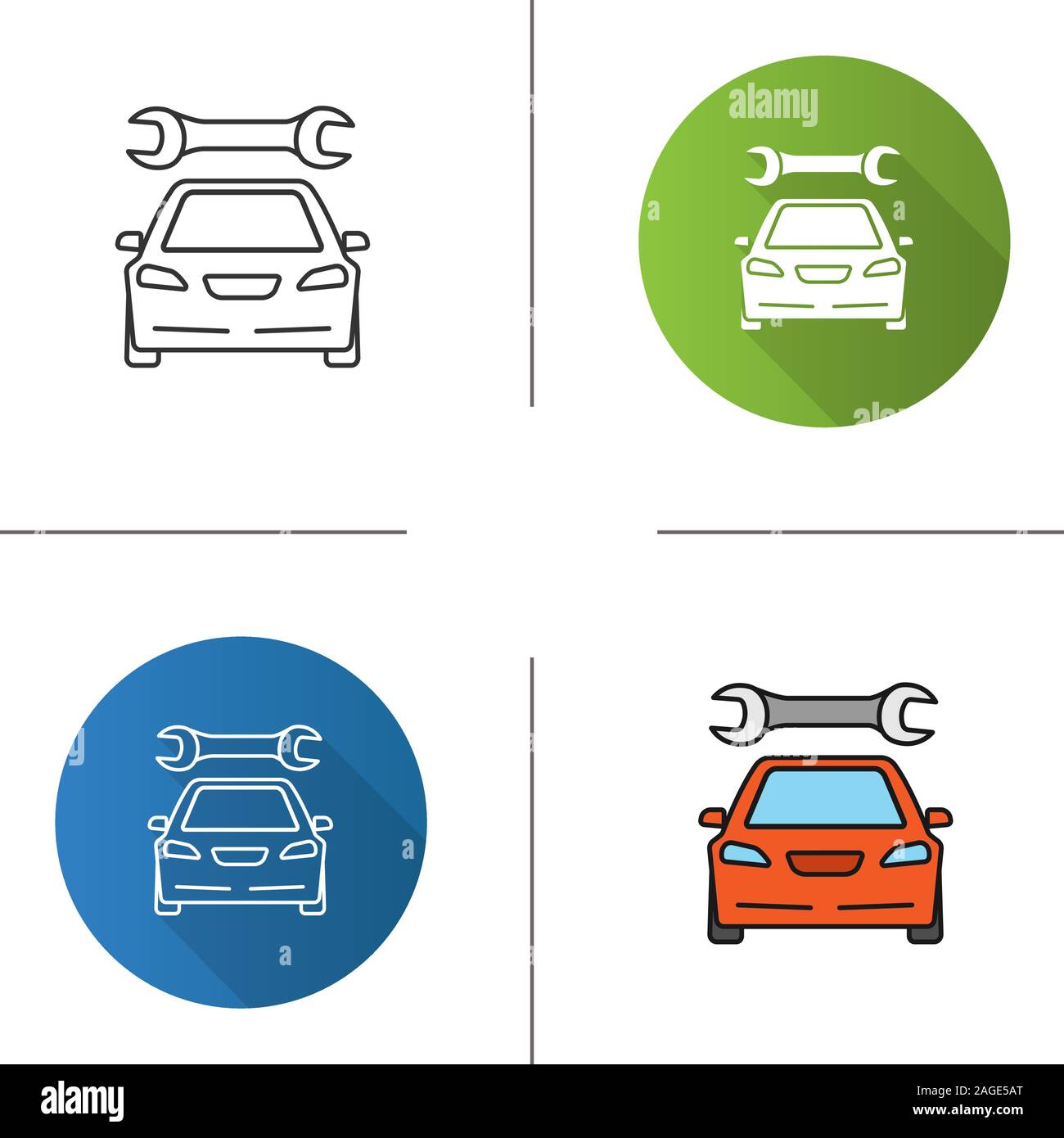 Car with spanner icon. Flat design, linear and color styles. Auto ...