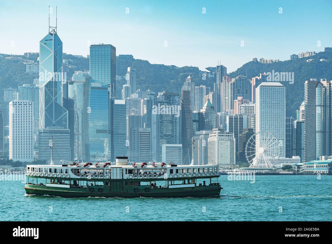 Retro double deck ship in Hong Kong harbour Stock Photo - Alamy