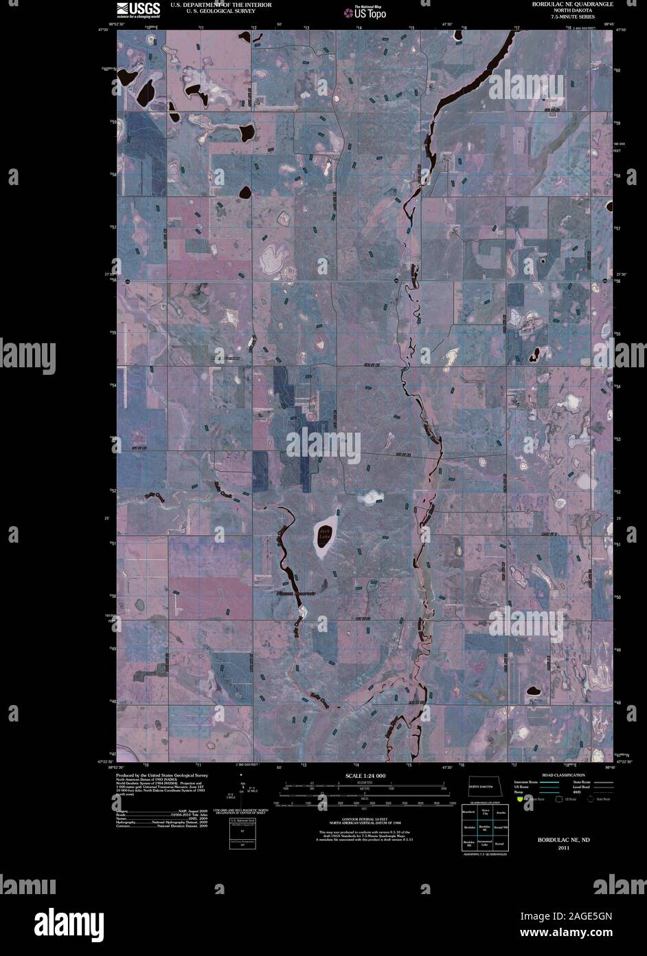 USGS TOPO Map North Dakota ND Bordulac NE 20110401 TM Inverted ...