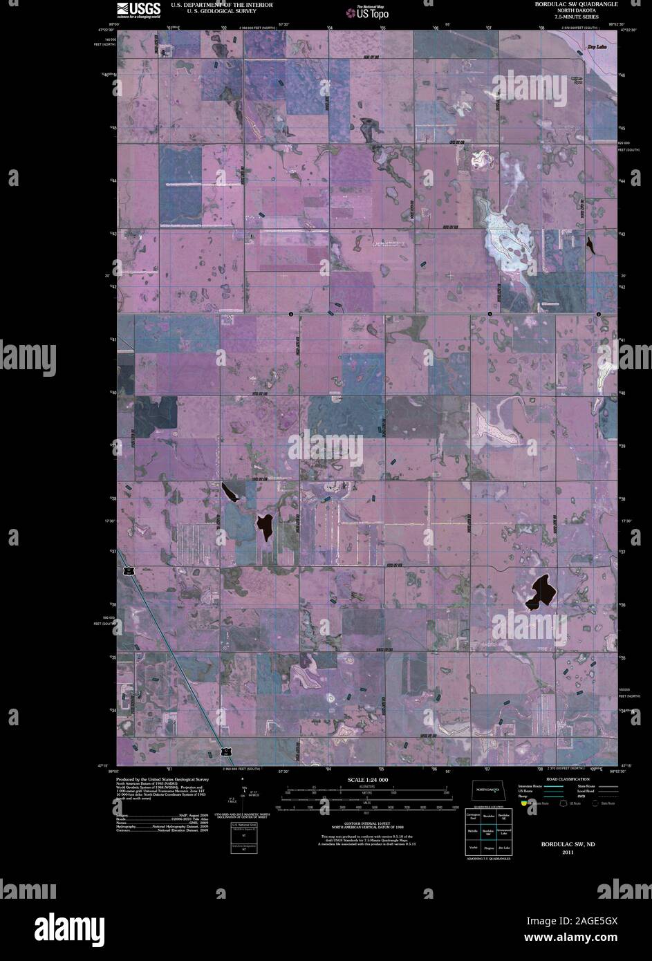 USGS TOPO Map North Dakota ND Bordulac SW 20110412 TM Inverted ...