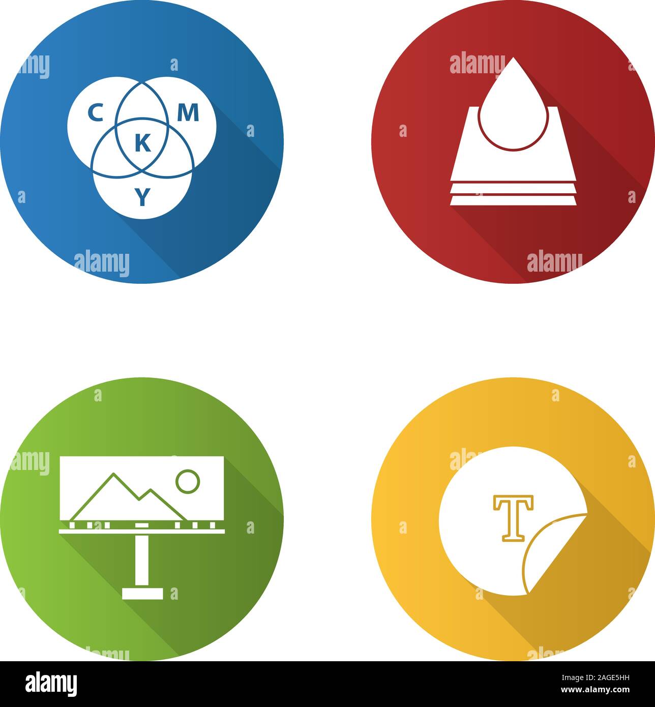 Printing flat design long shadow glyph icons set. Polygraphy and ...