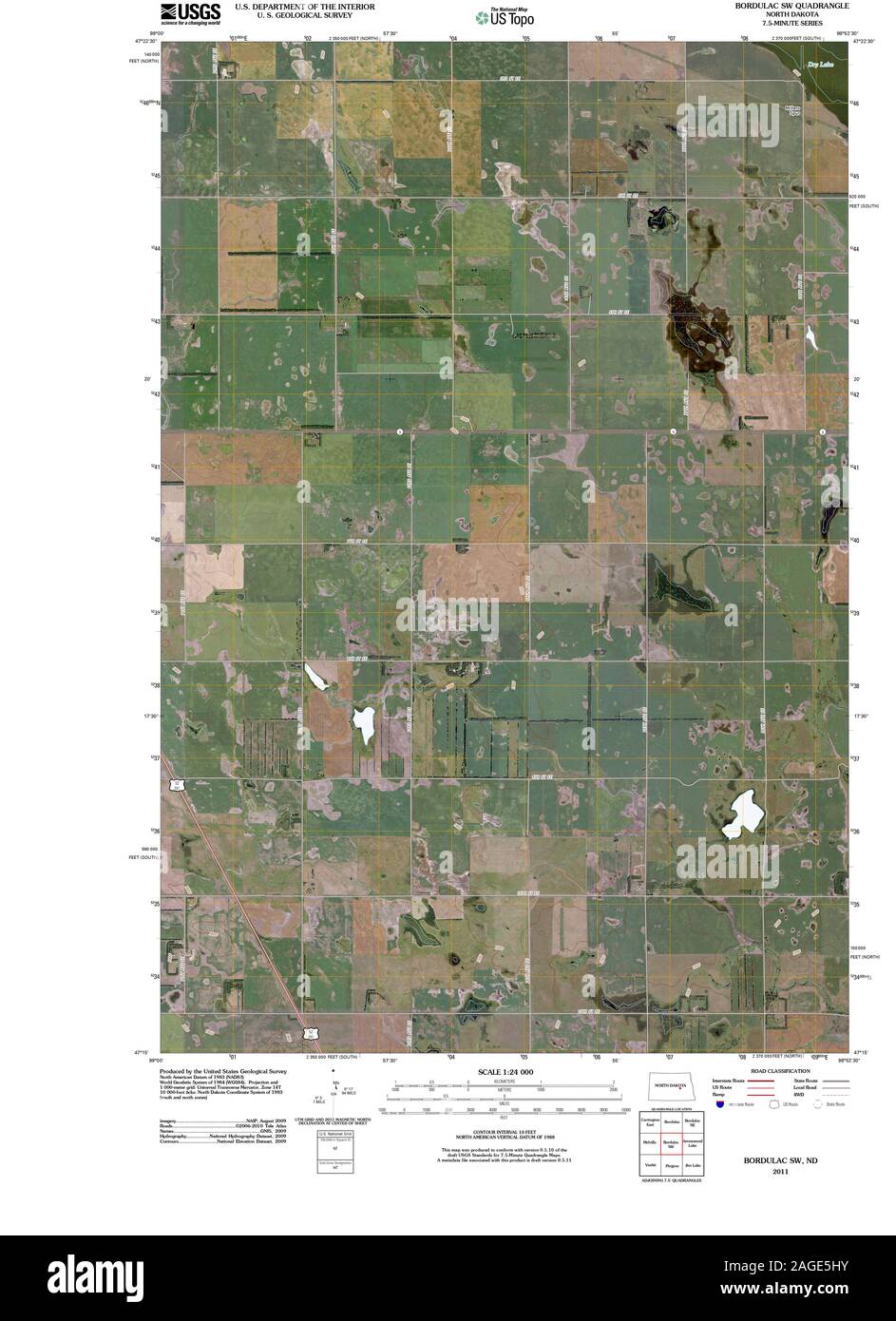 USGS TOPO Map North Dakota ND Bordulac SW 20110412 TM Restoration Stock ...