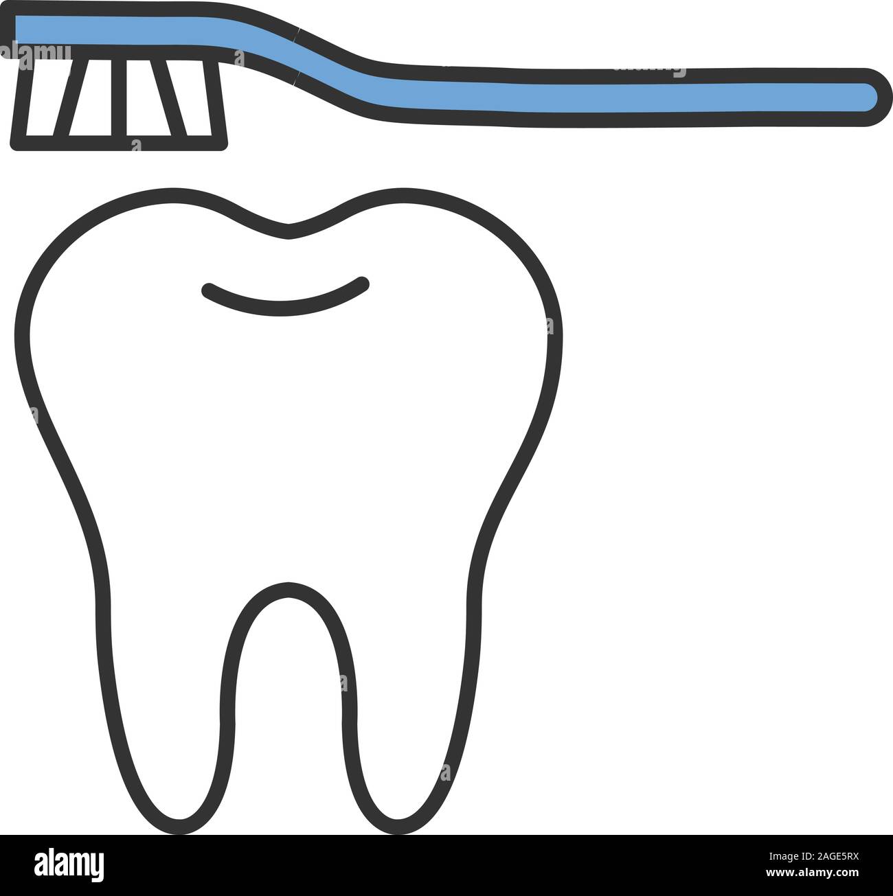Correct teeth brushing color icon. Tooth with toothbrush. Isolated ...