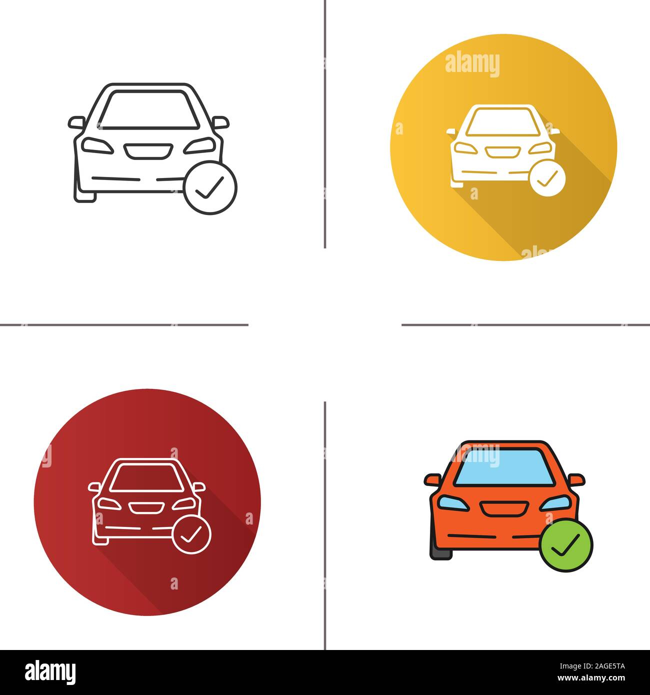 Car with check mark icon. Flat design, linear and color styles. Total ...