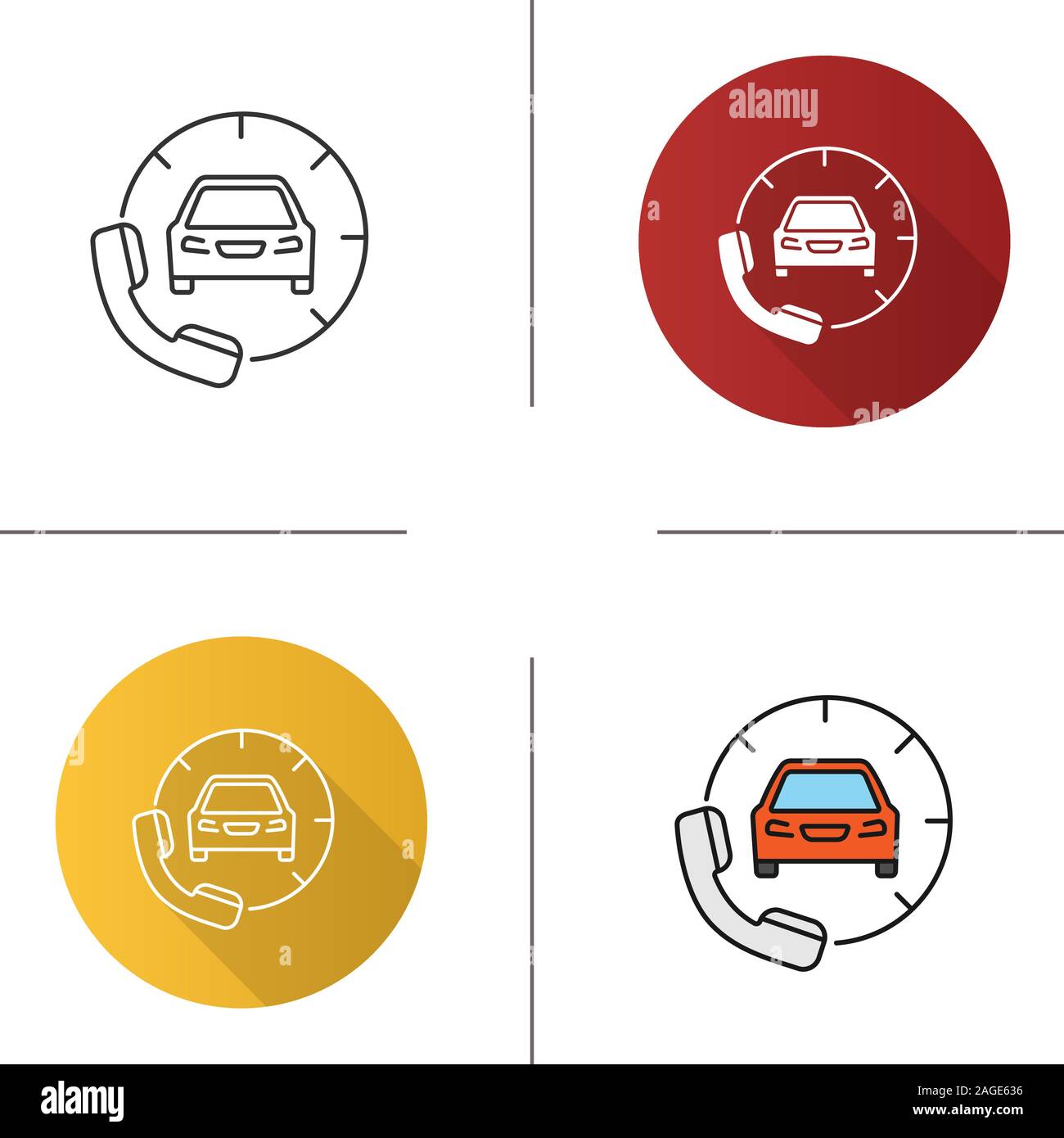 Taxi ordering icon. Flat design, linear and color styles. Car with ...