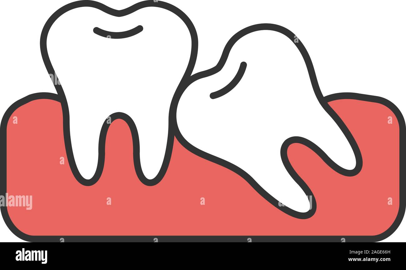 Crooked teeth color icon. Malocclusion. Wisdom tooth problem. Isolated ...