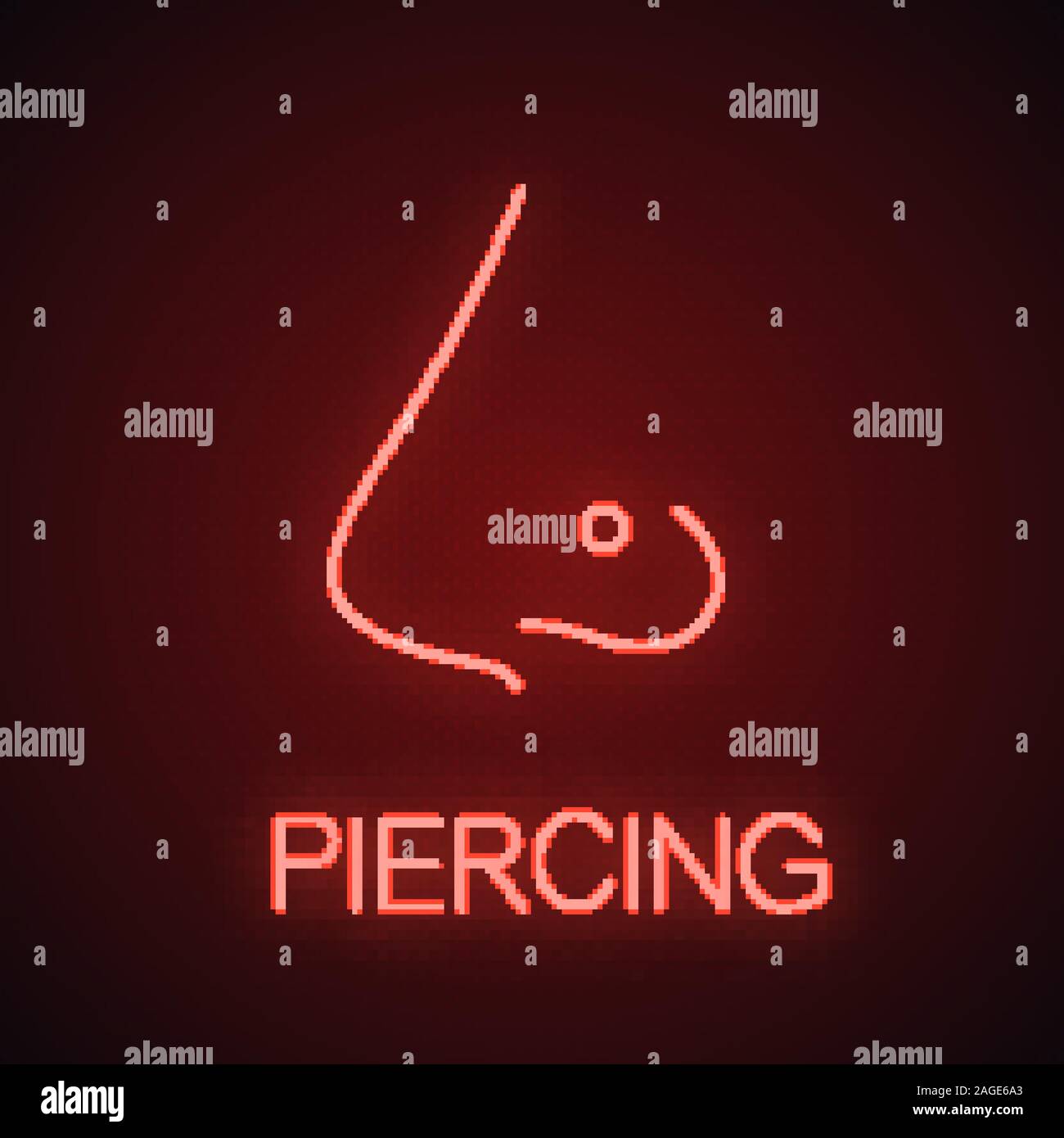 Pierced nose neon light icon. Nose ring. Piercing glowing sign. Vector ...
