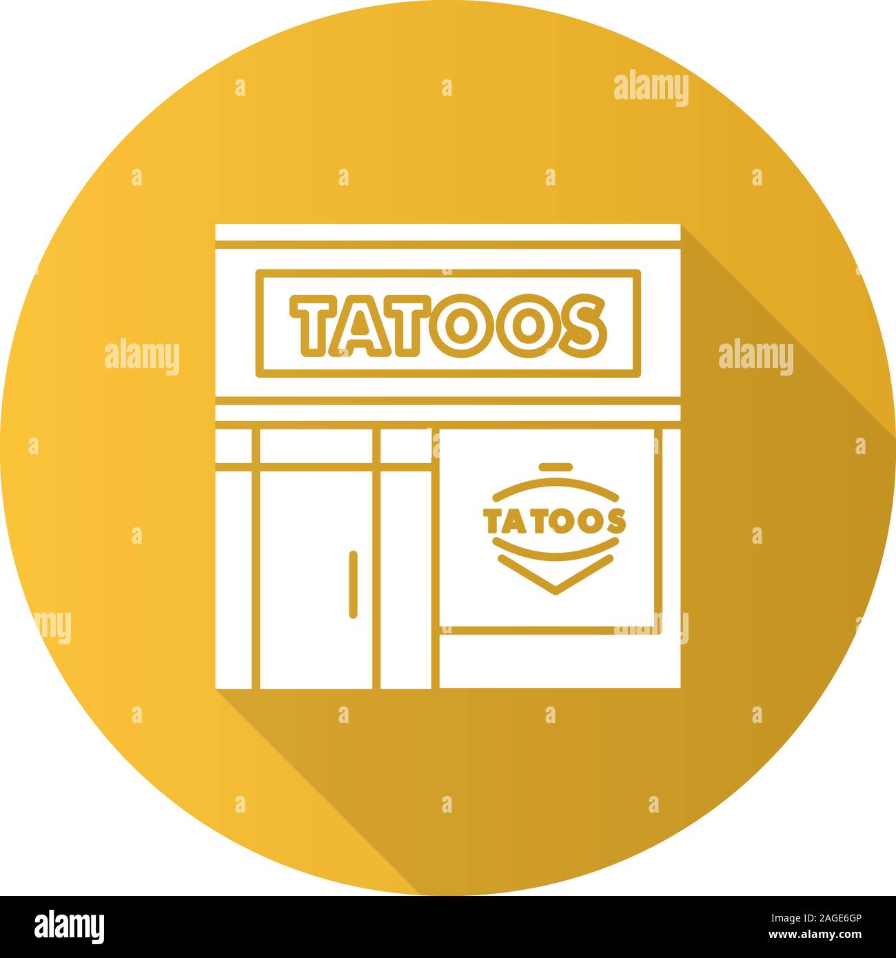 Tattoo studio facade flat design long shadow glyph icon. Tattoo parlour ...