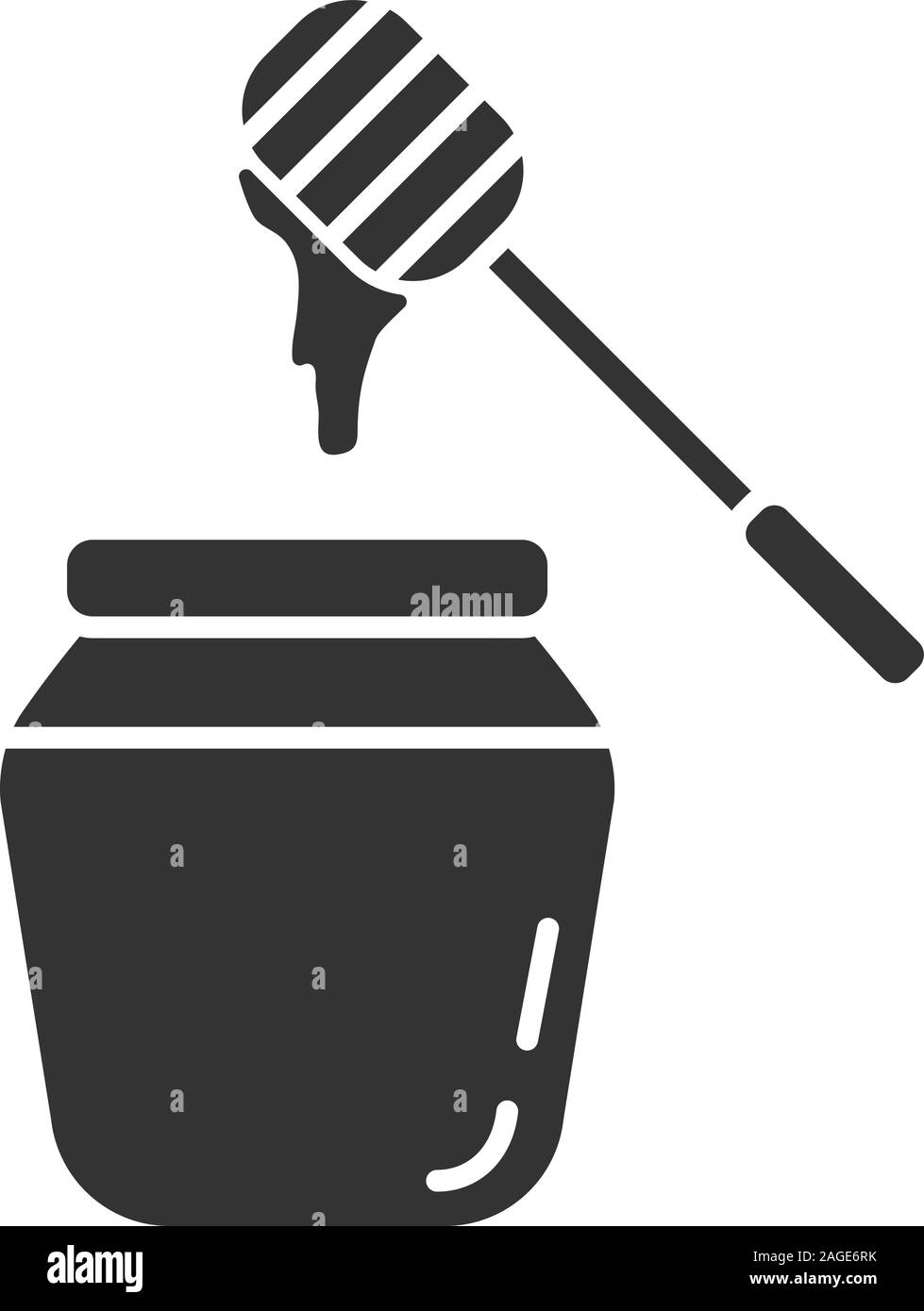 Honey jar with dipper glyph icon. Silhouette symbol. Negative space ...