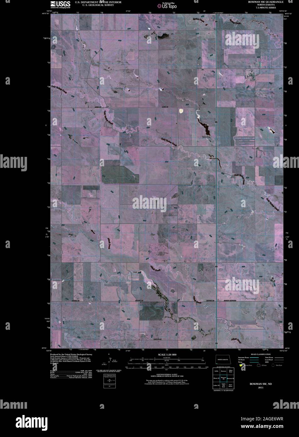 USGS TOPO Map North Dakota ND Bowman SW 20110316 TM Inverted ...