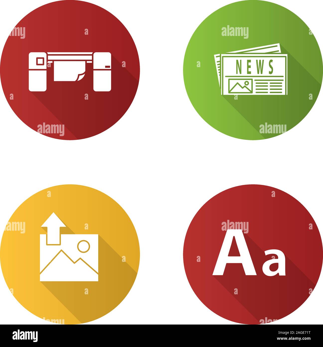 Printing flat design long shadow glyph icons set. Polygraphy and ...