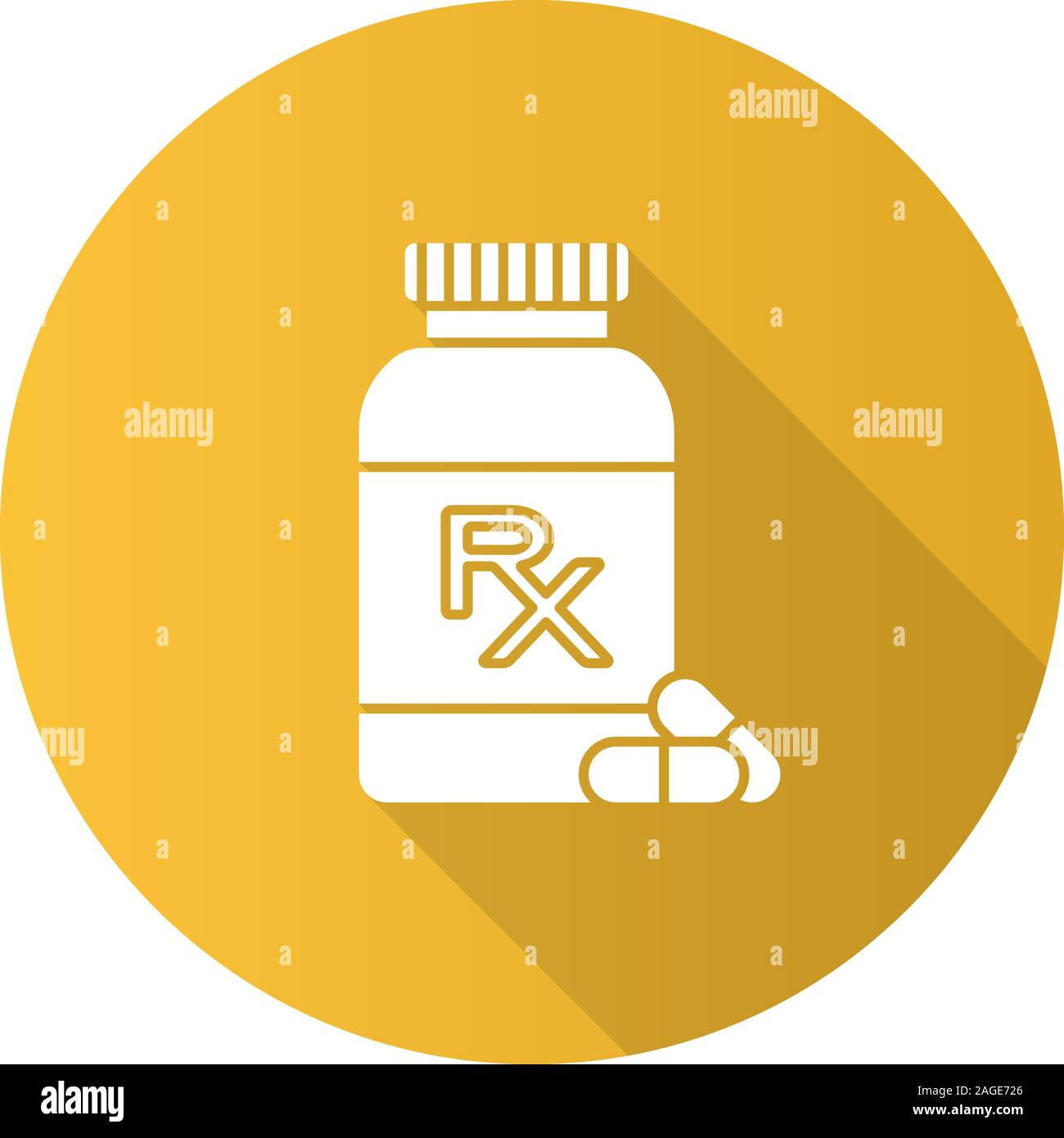 Rx Pill Bottle Flat Design Long Shadow Glyph Icon Medical Prescription