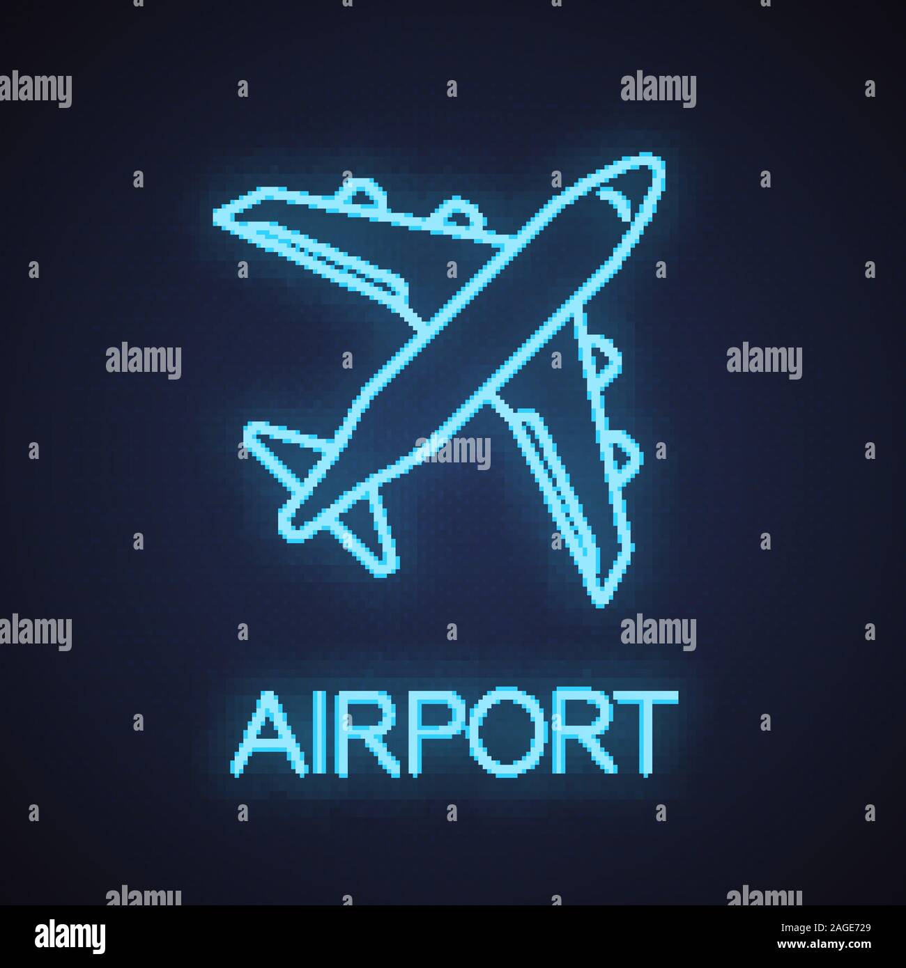 Airplane neon light icon. Airliner. Plane. Airport glowing sign. Vector ...